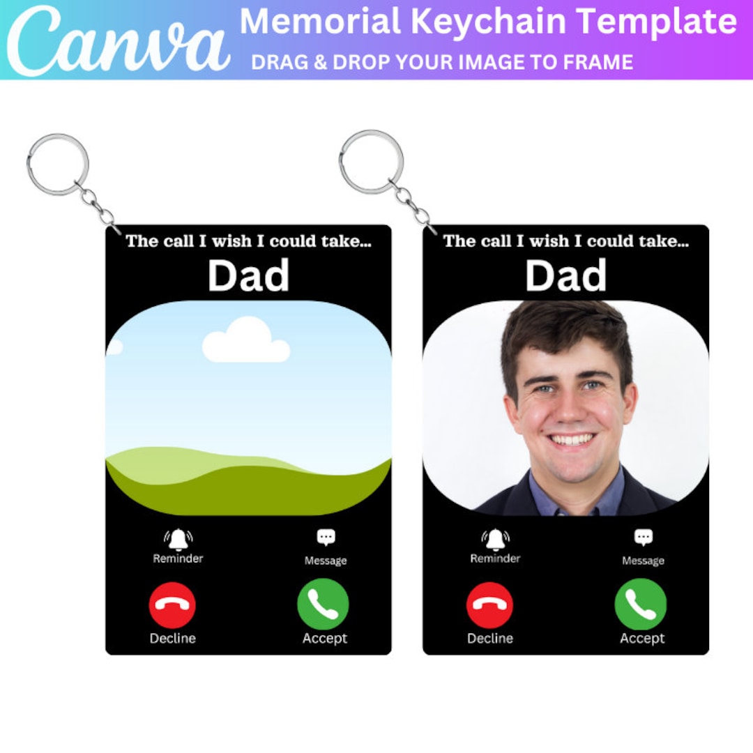 Memorial Keychain Template, Custom Photo Keychain, Editable Memorial ...