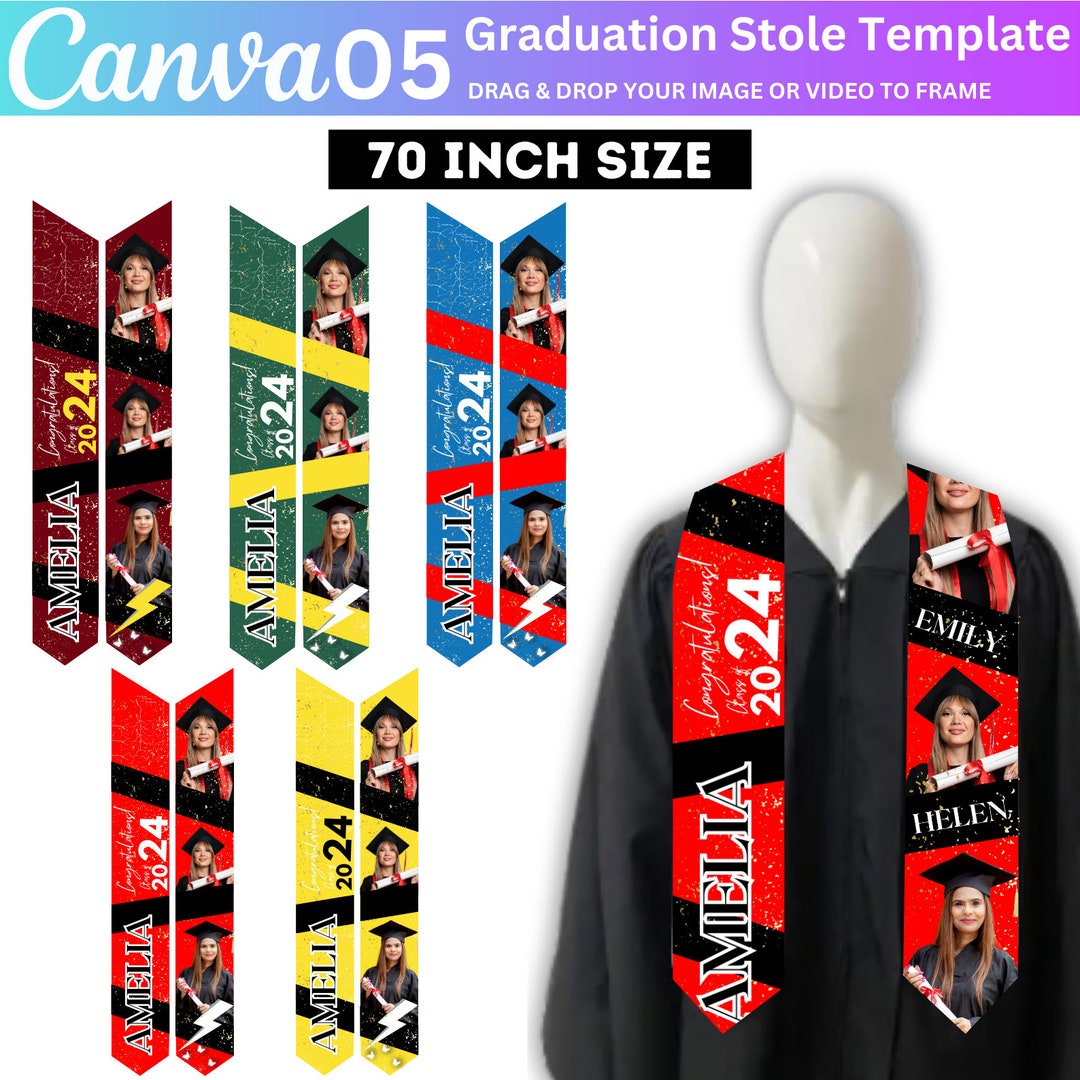 05 Graduation Stole Canva Editable Template, Graduation Sash ...