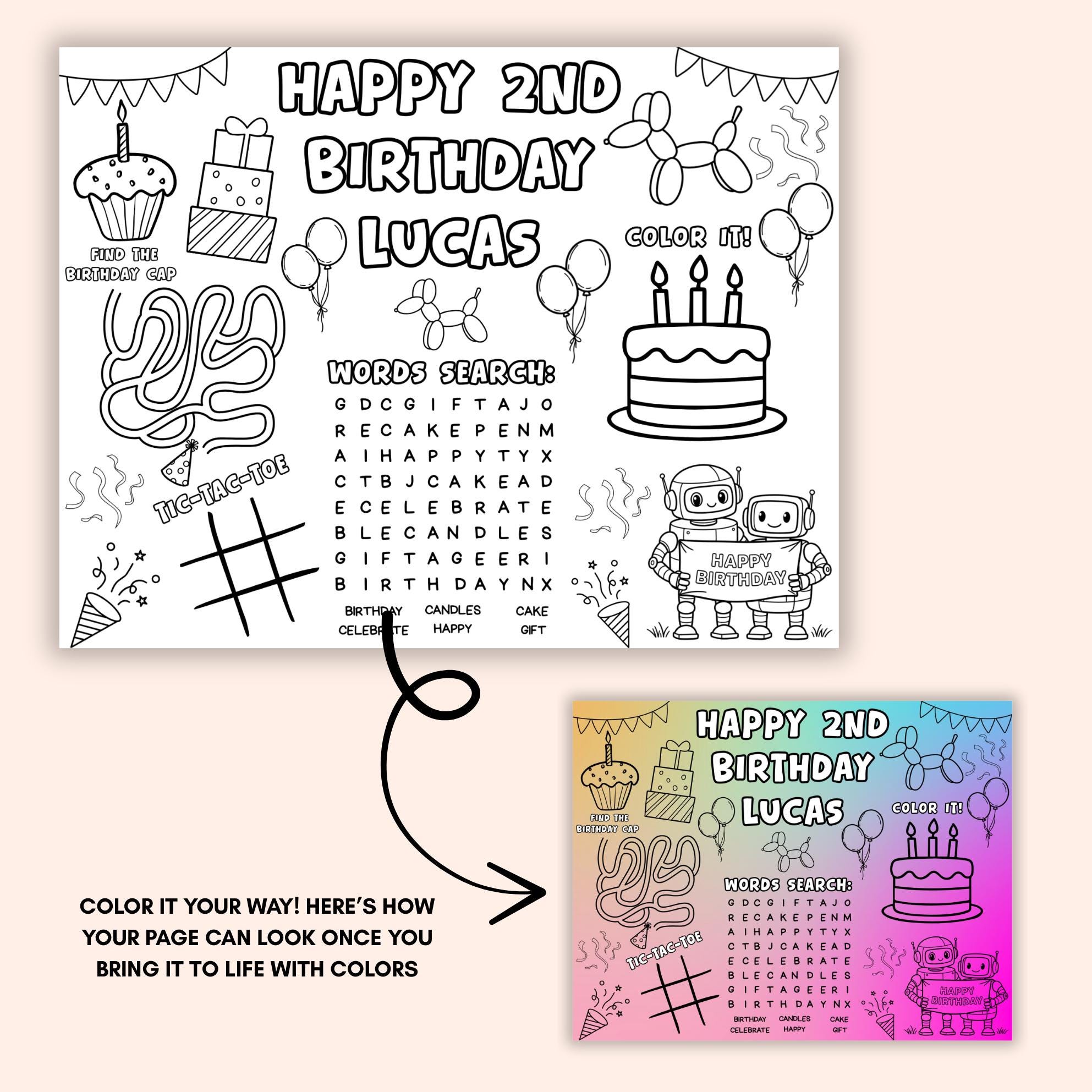 Birthday Coloring Placemat for Kids, Personalized Kids Activity ...