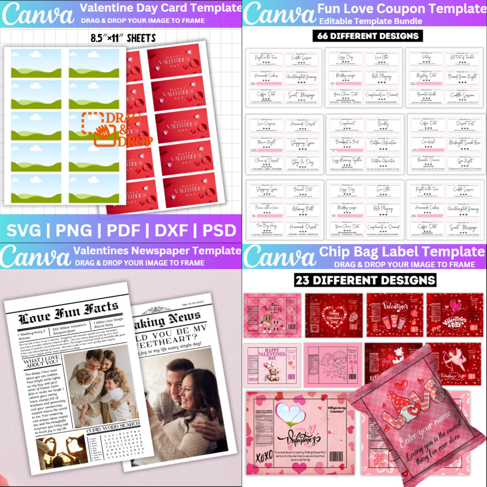 Valentine Mega Bundle Canva Editable Template, Valentine Bootleg Design ...