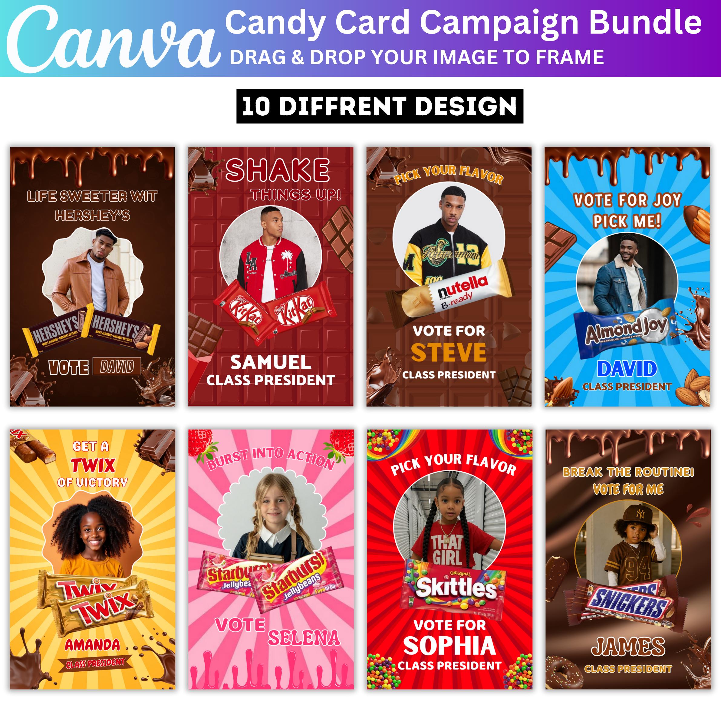 10 Candy Card Campaign Bundle, Canva Editable Candy Tags Election ...
