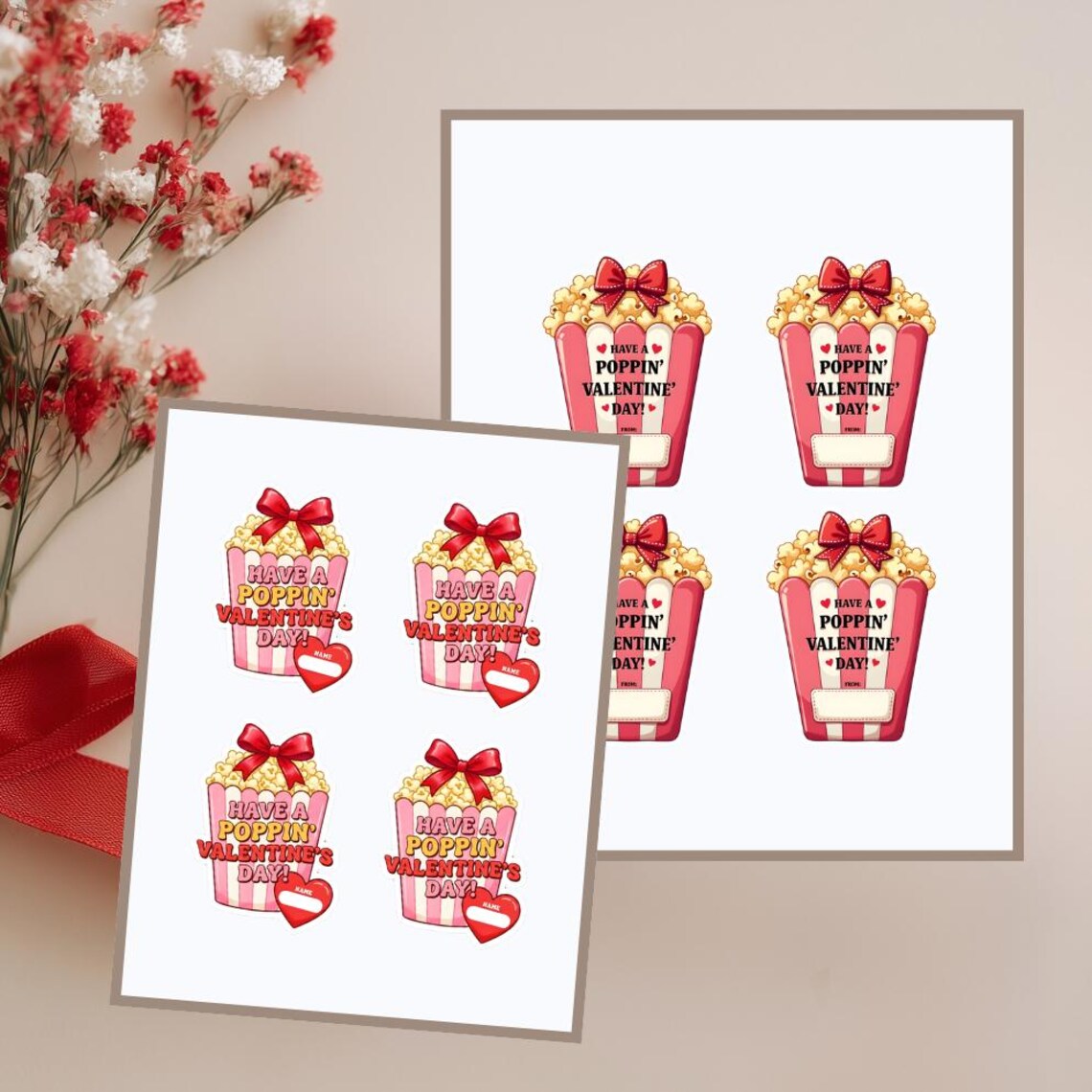 08 Printable Popcorn Valentine Labels, Classroom Valentines Treat Tags ...