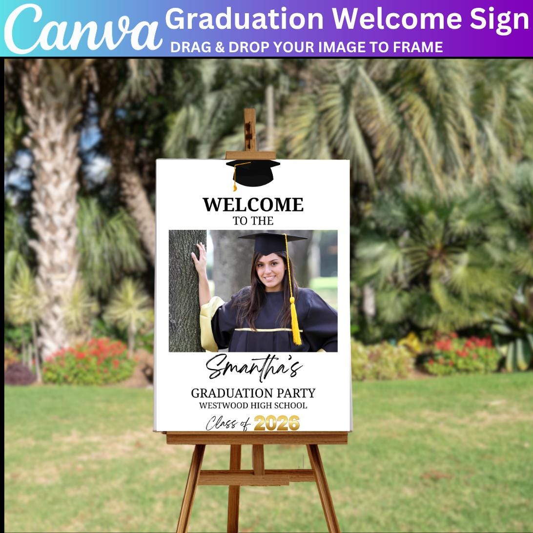 Graduation Welcome Sign Canva Editable Template, 2026 Grad Party ...