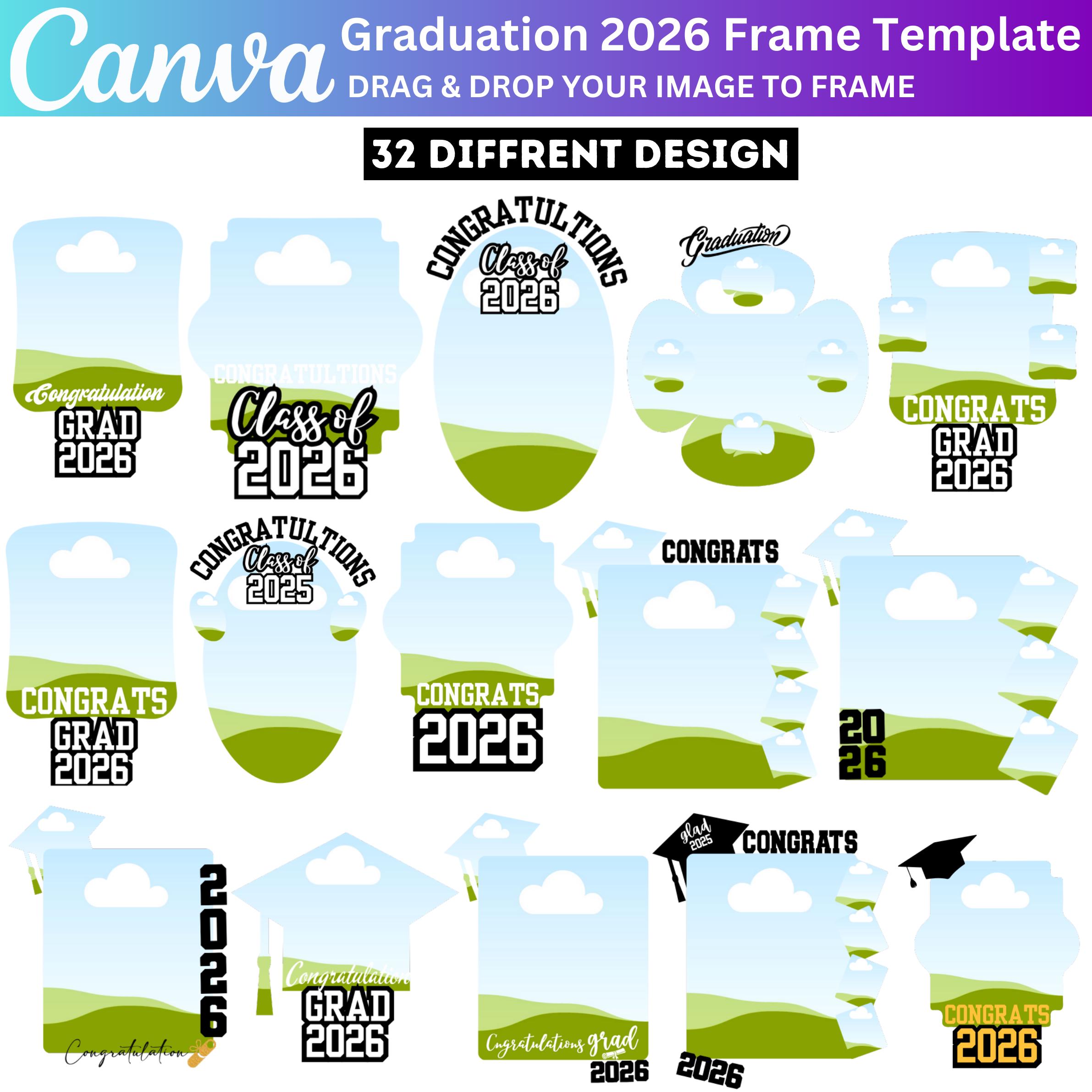 32 Graduation Fan Paddle 2026 Template Bundle, Canva Editable Grad ...