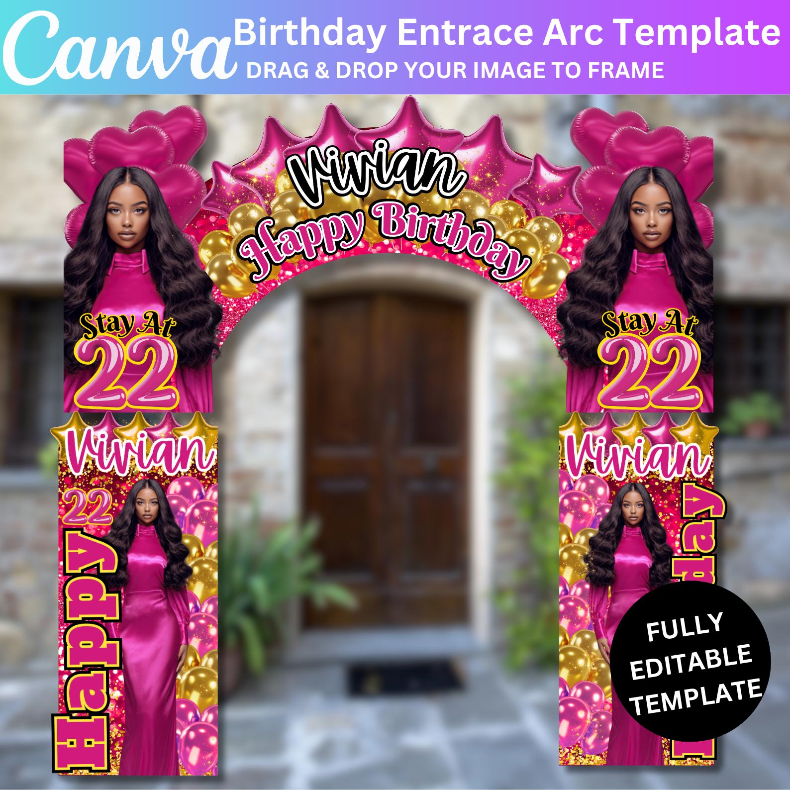 Birthday Entrance Arch Bundle, Canva Editable Entrance Arch Designs ...