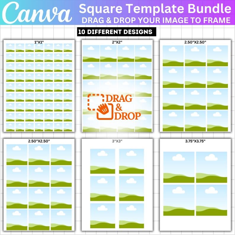 10 Square Template Bundle, Canva Editable Square Label, Magnet Template ...