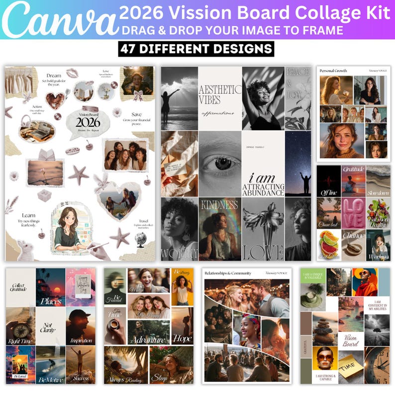 2026 Vision Board Collage Kit, Mood Board & Scrapbook Images Party ...