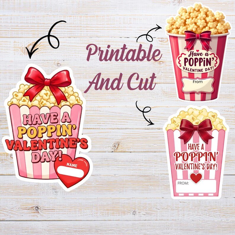08 Printable Popcorn Valentine Labels, Classroom Valentines Treat Tags ...