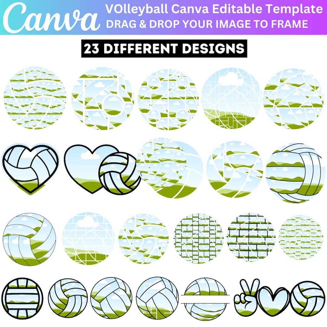 Volleyball Canva Editable Frame Bundle, Volleyball Canva Template, Make ...