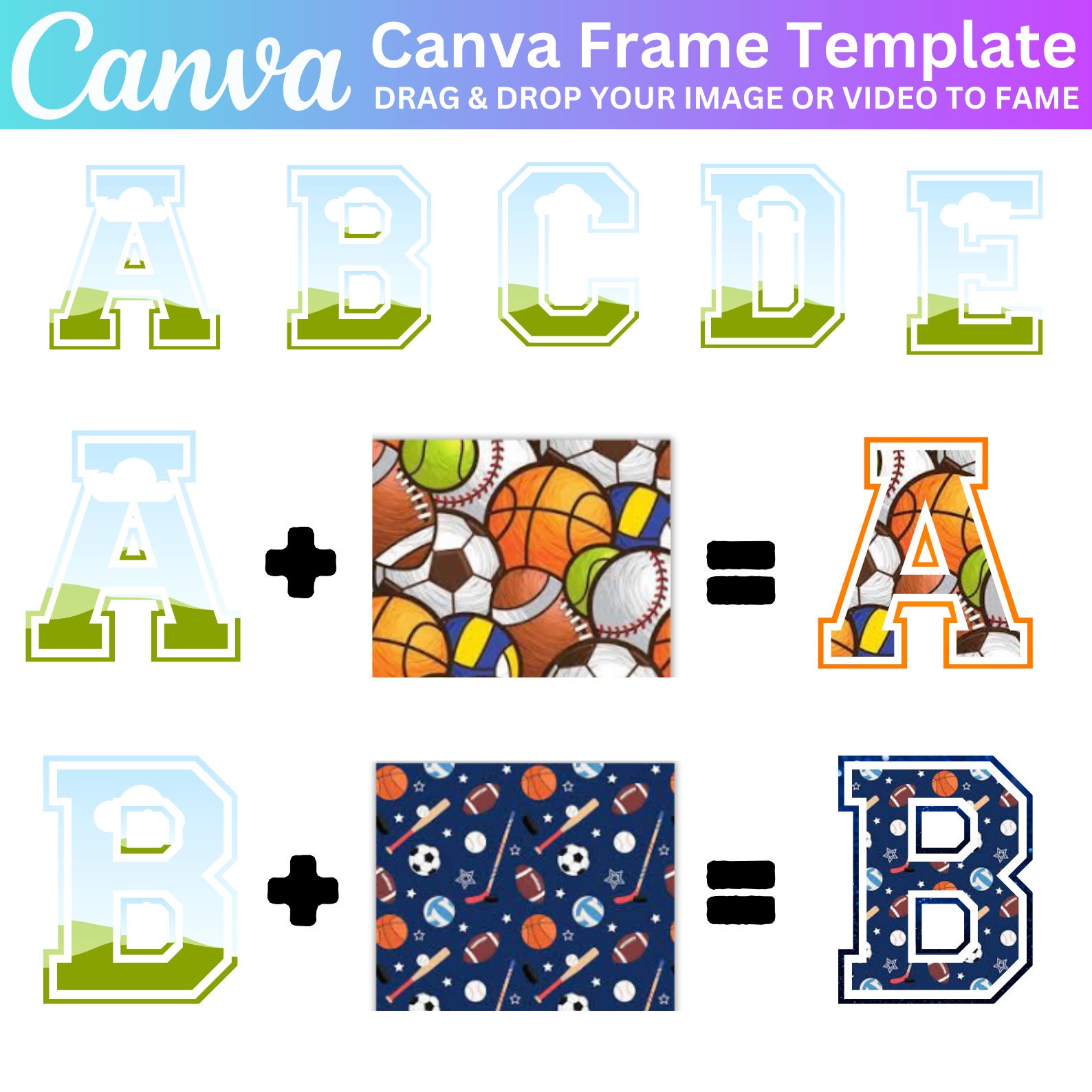 Canva Alphabets Template, Canva Alphabet Font, Varsity Canva Template ...