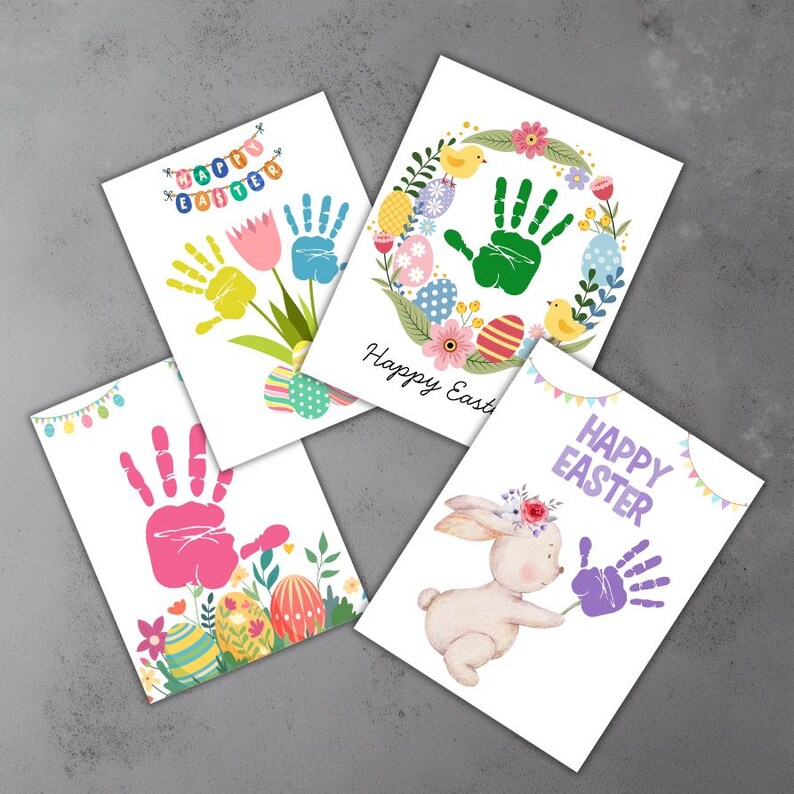 16 Easter Handprint Art , Footprint Art Bundle, Canva Editable Easter ...