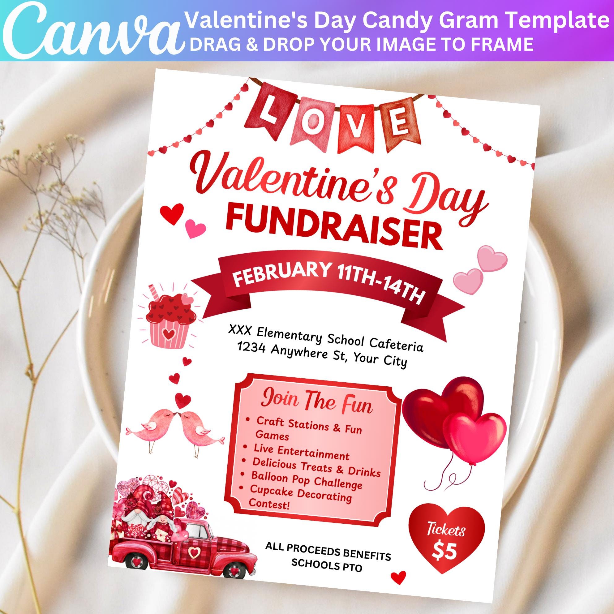 Editable Valentine's Day Fundraiser Flyer, Valentine's Day Candy Gram ...