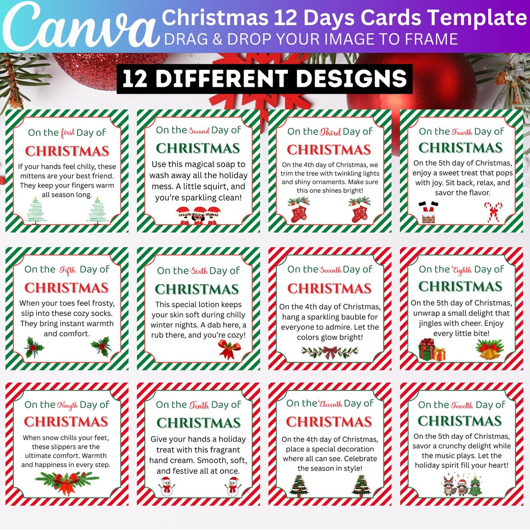 12 Days of Christmas EDITABLE Cards, Printable Christmas Gift Tags ...