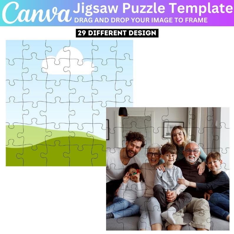 Jigsaw Puzzle Canva Frame Template, Canva Editable Frame, Printable ...