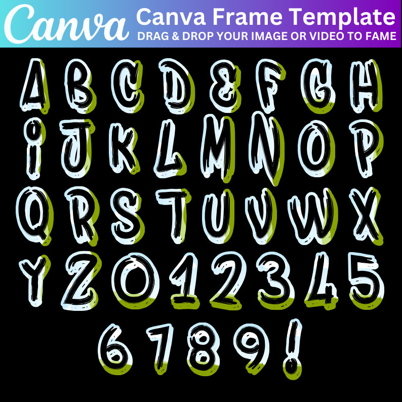 Canva Frame Template Graffiti Font Letters & Numbers on CANVA ...