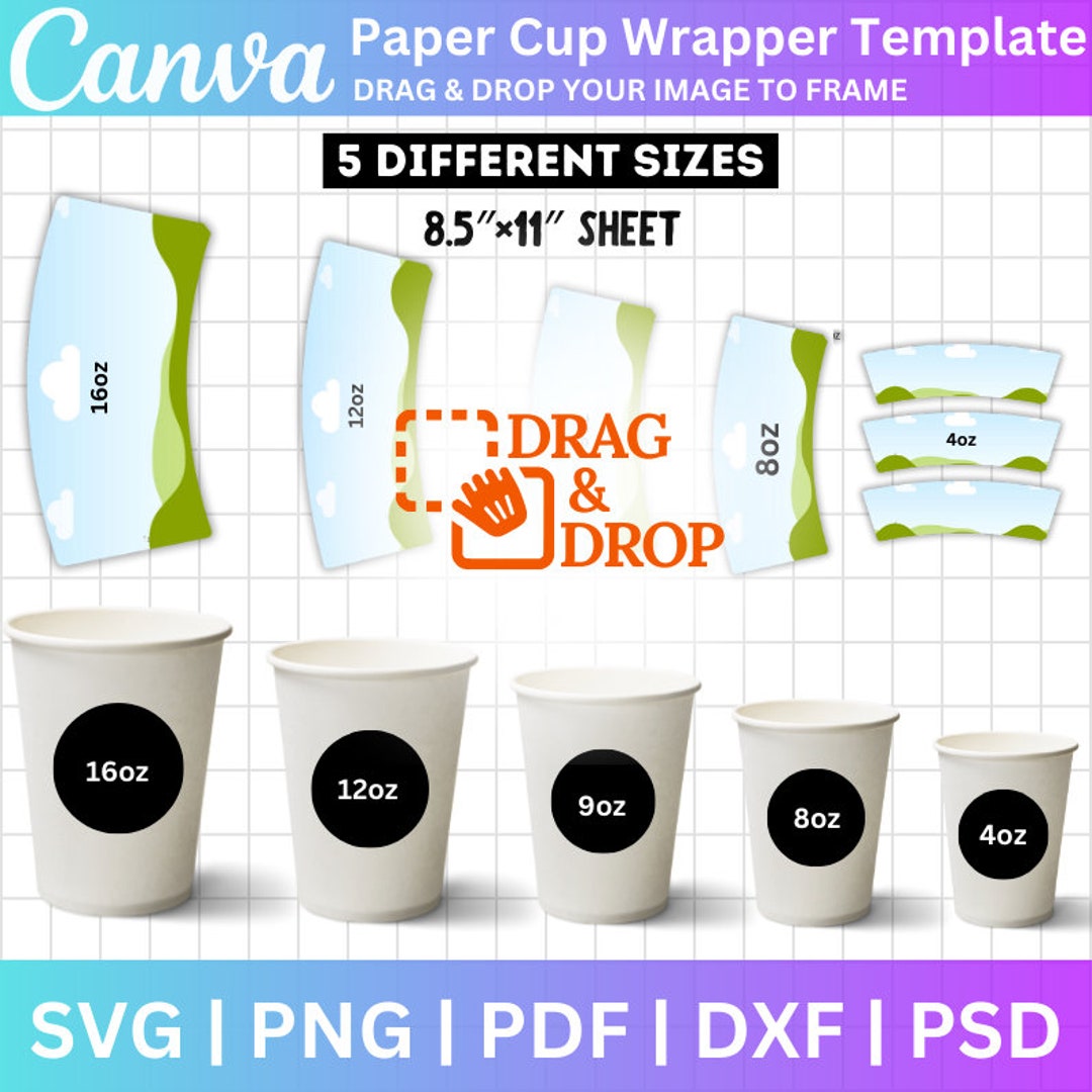 Paper Cup Wrapper Template Bundle, Paper Cup Template Svg Png, Canva ...