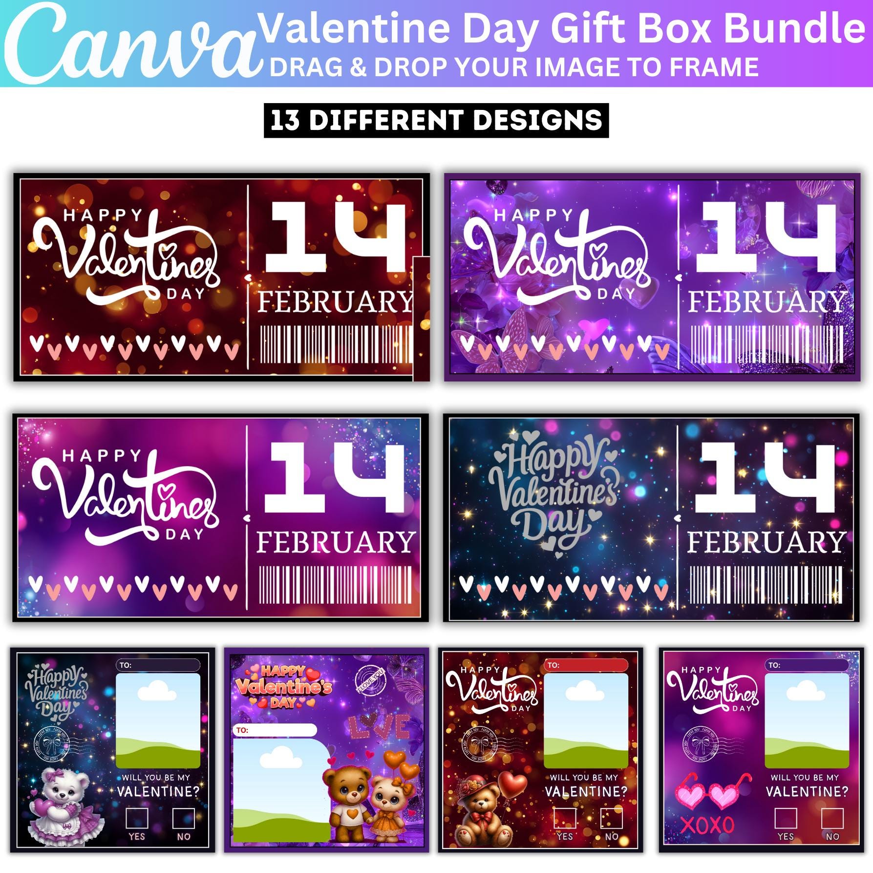 13 Valentine Love Box Template Bundle, Valentine's Day Gift Box 8X8X4 ...