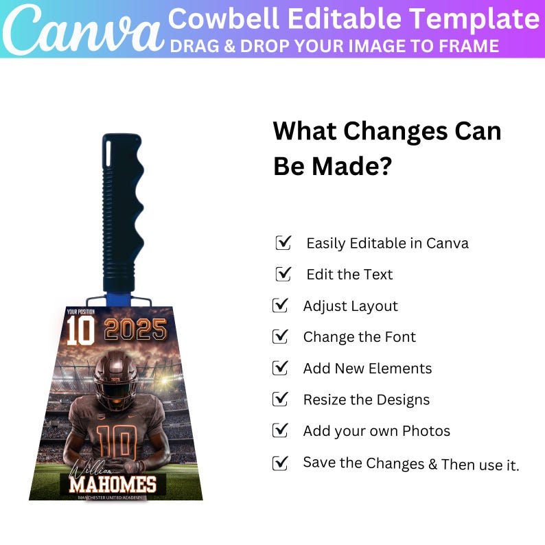 15 Sports Cowbell Canva Template, Canva Editable Football Cowbell ...