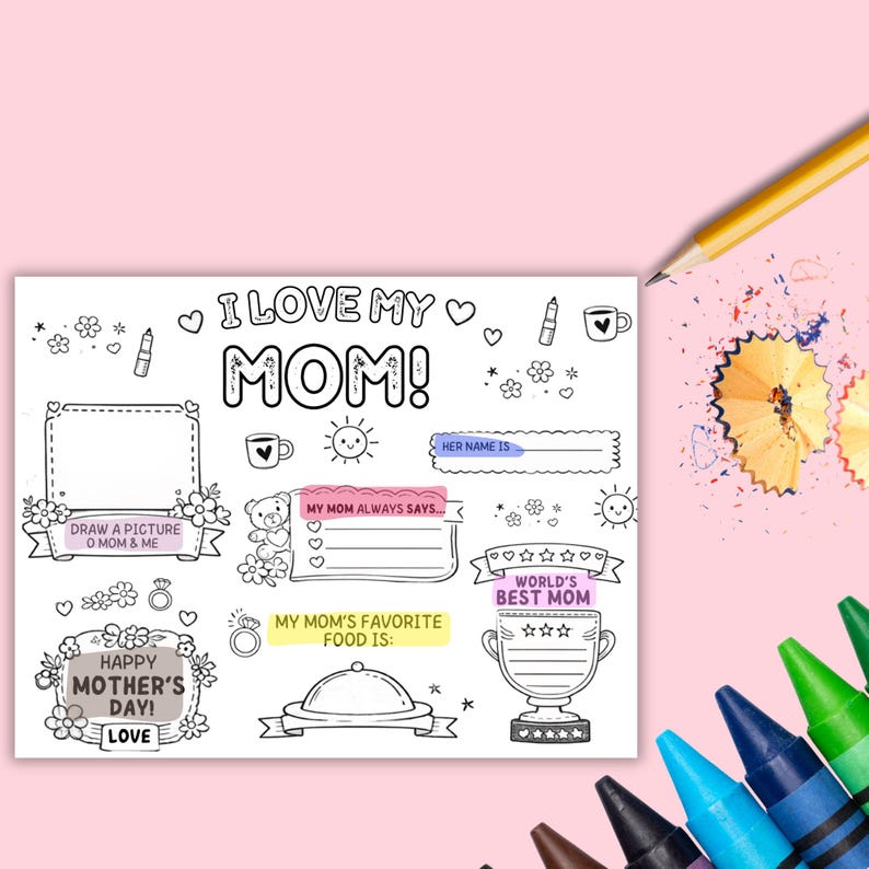 Mother’s Day Activity Sheet Printable, All About Mom Placemat, Kids DIY ...