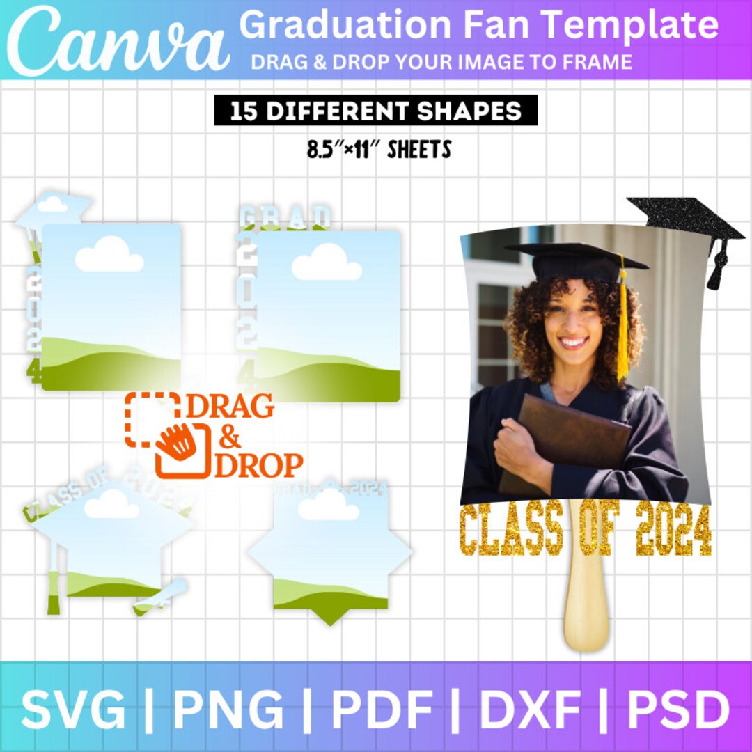Grad Paddle Fan Template Bundle, Grad Fan 2024, Graduate Fan Svg, Canva ...