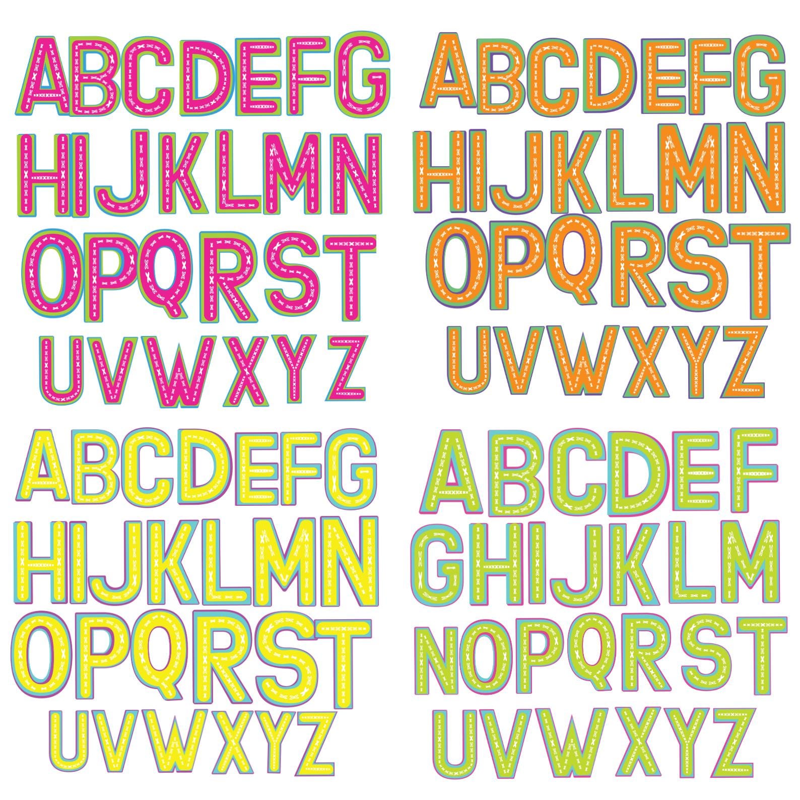 Bright Funky Colorful Alphabet PNG Bundle, 5 Alpha Sets, Bright Color ...
