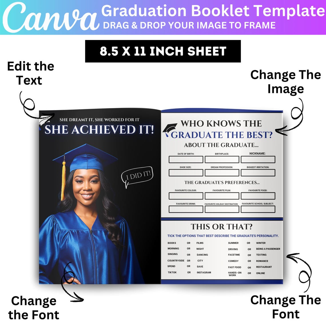 Graduation Activity Booklet Editable Canva Template, 2026 Senior GRAD ...