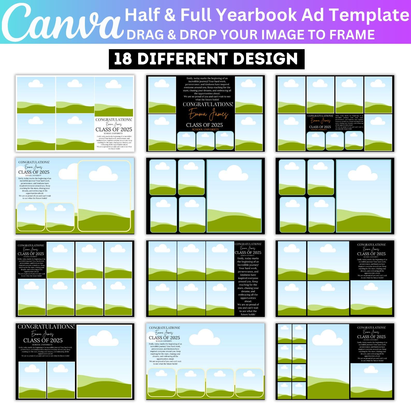 Full and Half Page Yearbook Ad Canva Editable Template, Senior Yearbook ...