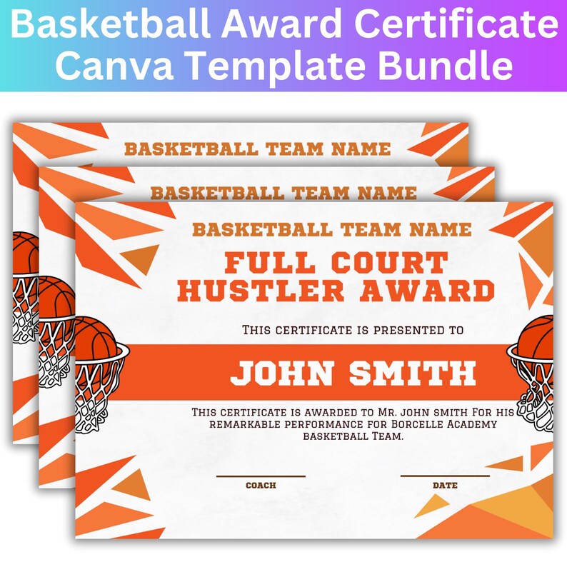 Basketball Awards Printable Canva Editable Template, End of Season ...