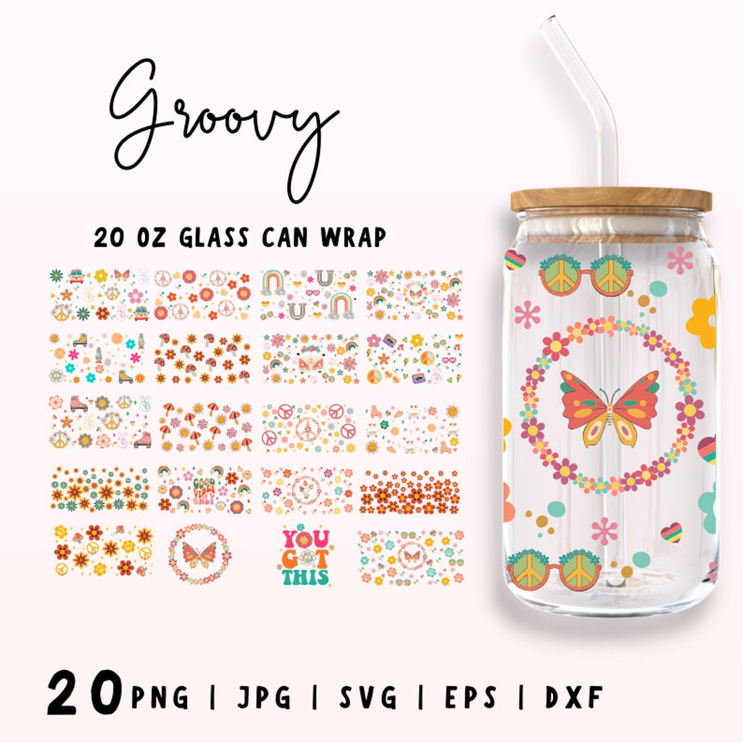 20oz Groovy Libbey Can Wrap, Retro Groovy Can Wrap, Retro Groovy Libbay ...