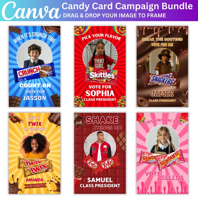 10 Candy Card Campaign Bundle, Canva Editable Candy Tags Election ...