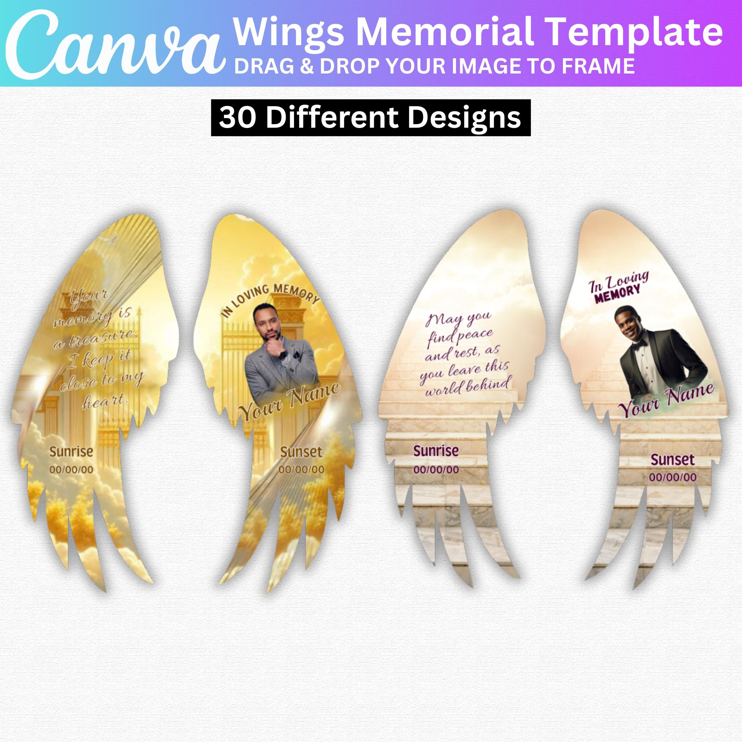 30 Memorial Wings Pin Template, Canva Editable Loving Memory Wing Pins ...