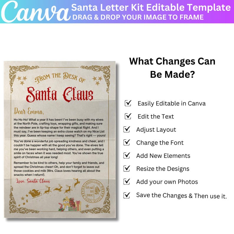 EDITABLE Santa Letter Kit, Nice List Certificate & Envelopes Printable ...