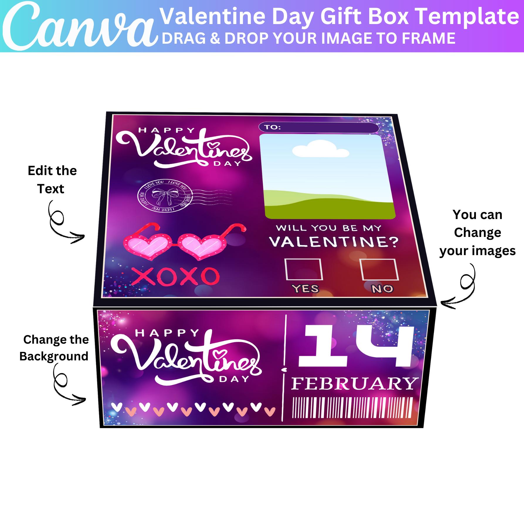 08 Valentine Love Box Template Labels, Valentine's Day Gift Box 8X8X4 ...