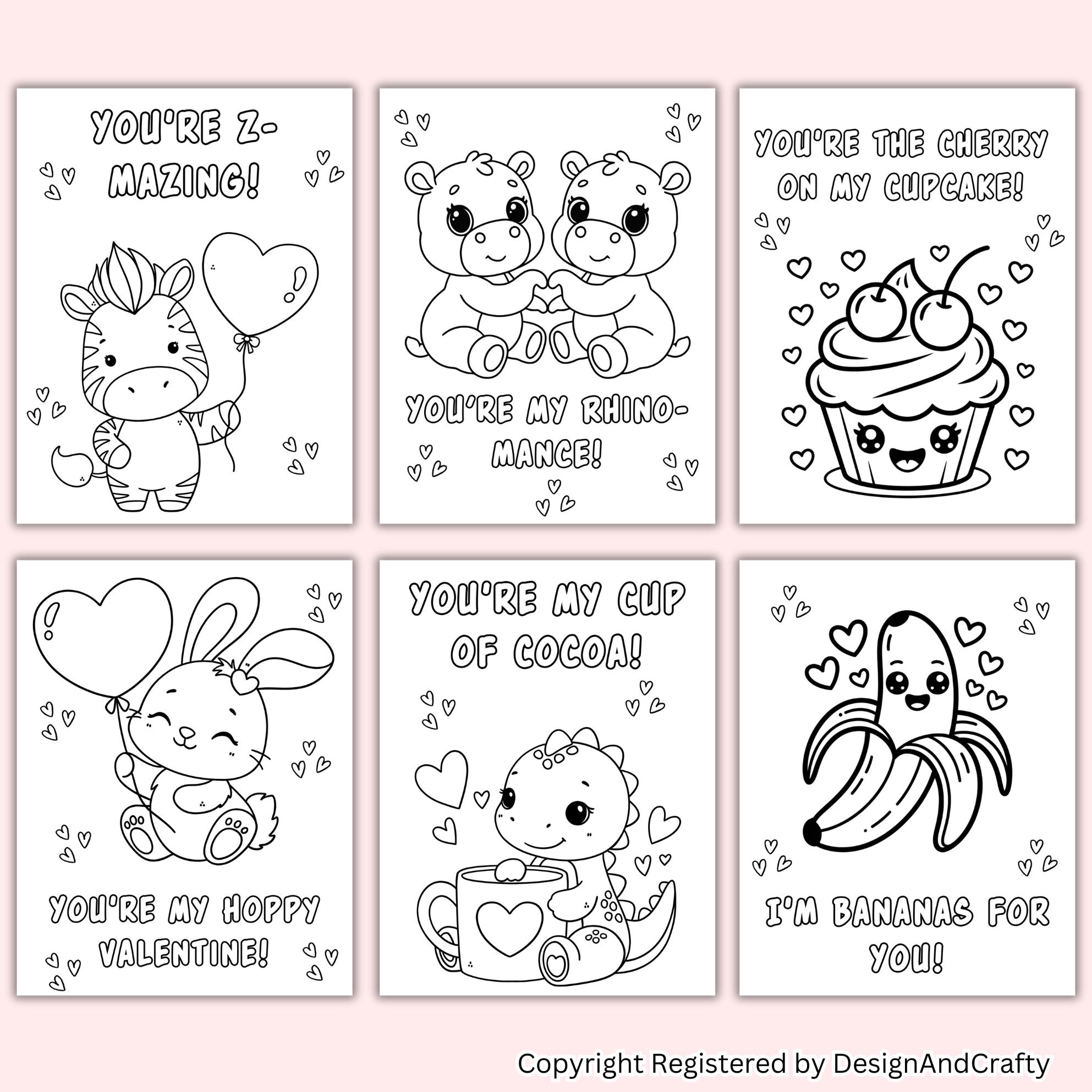 30 Valentines Coloring Pages Bundle, Valentines Day Cards, Valentine's ...