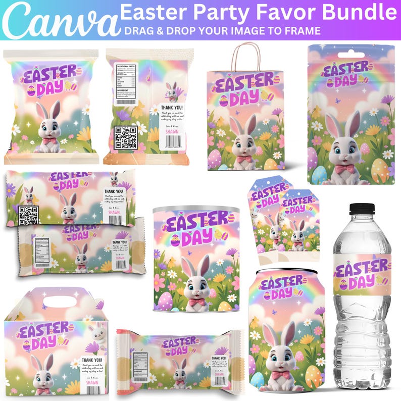Easter Party Favors Pack, Easter Chip Bag, Water Bottle Template ...