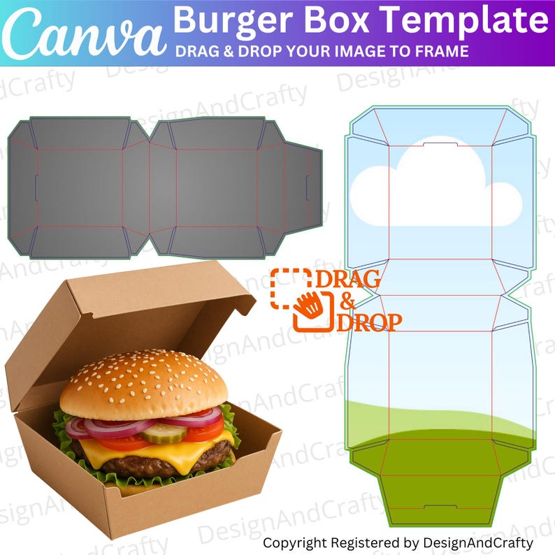Burger Box Canva Template, Editable Blank Burger Box Frame ...