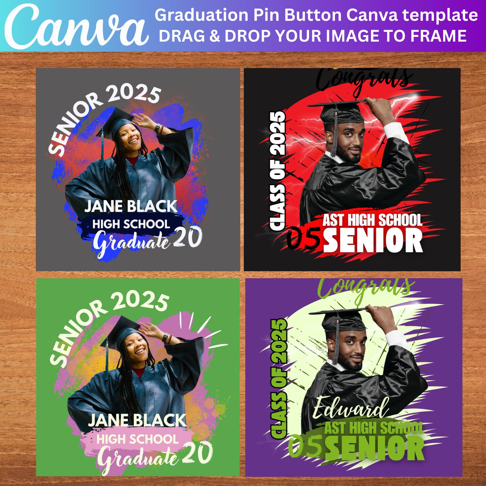 Graduation Pin Button Canva Editable Template, Congrats 2025 Button ...