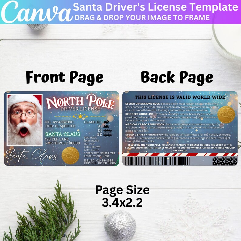 Santa Driver's License Printable, Canva Editable Santa Driver's License ...