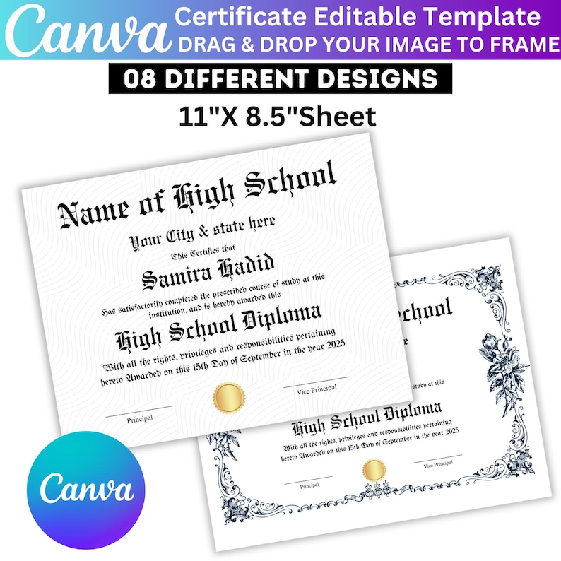 School Diploma Editable Certificate Template, University Diploma ...