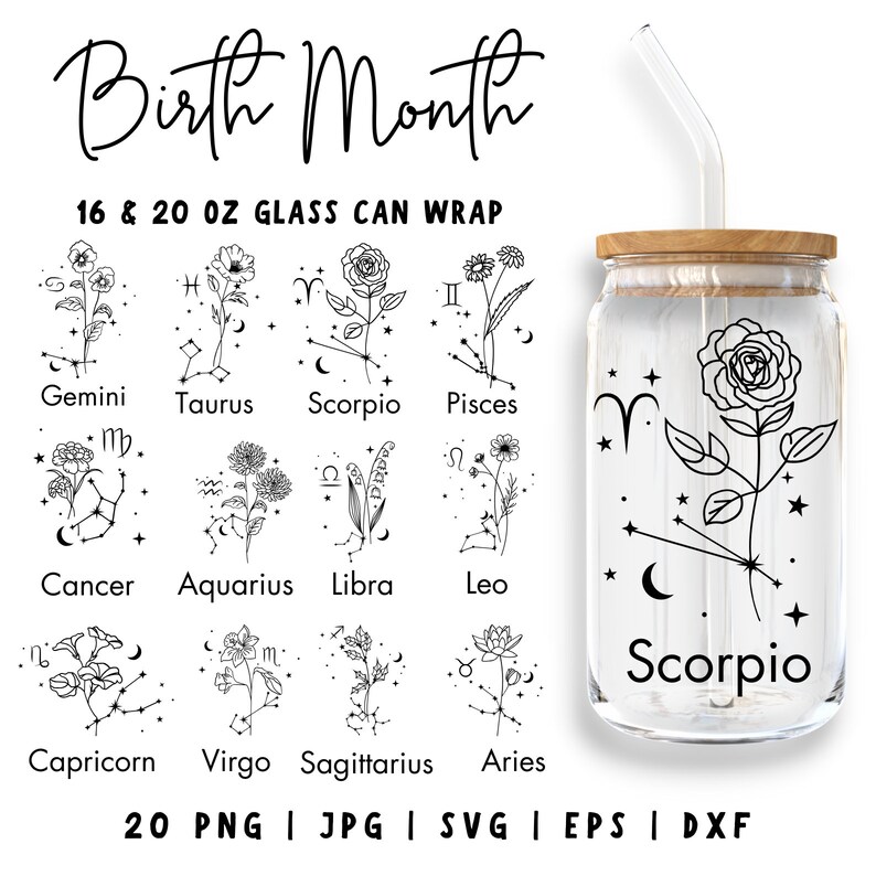 Birth Month Flower SVG Bundle, Birth Flower Svg, 16oz Libbey Full Wrap ...