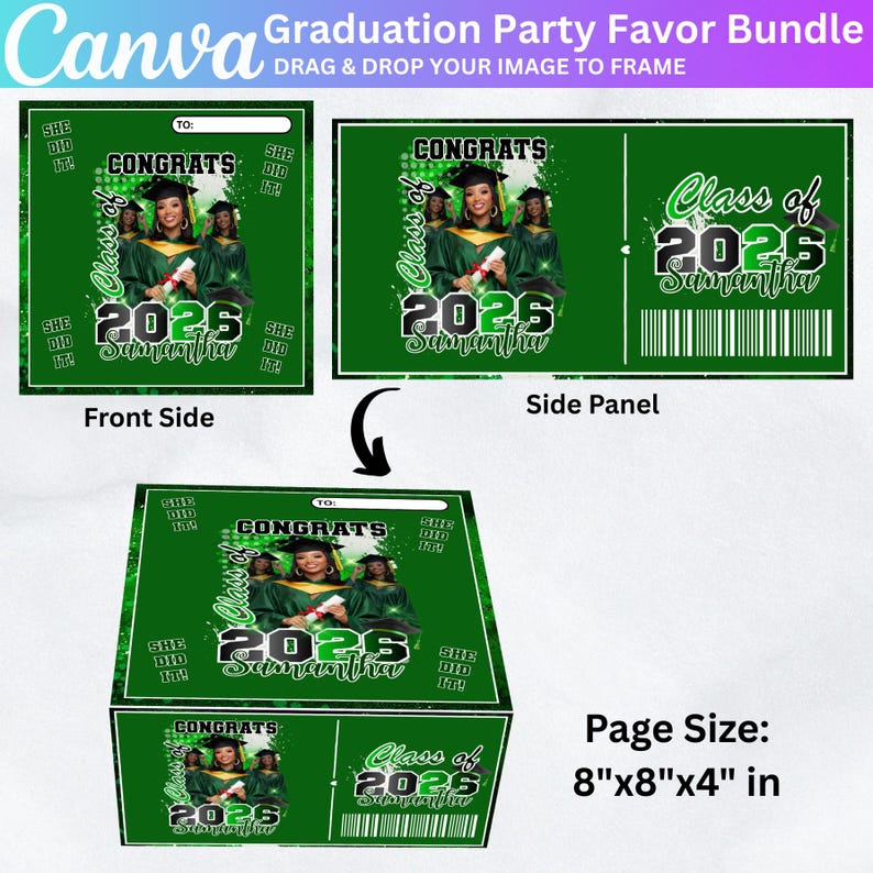 Green Graduation Party Favor Canva Editable Template, Senior Class of ...