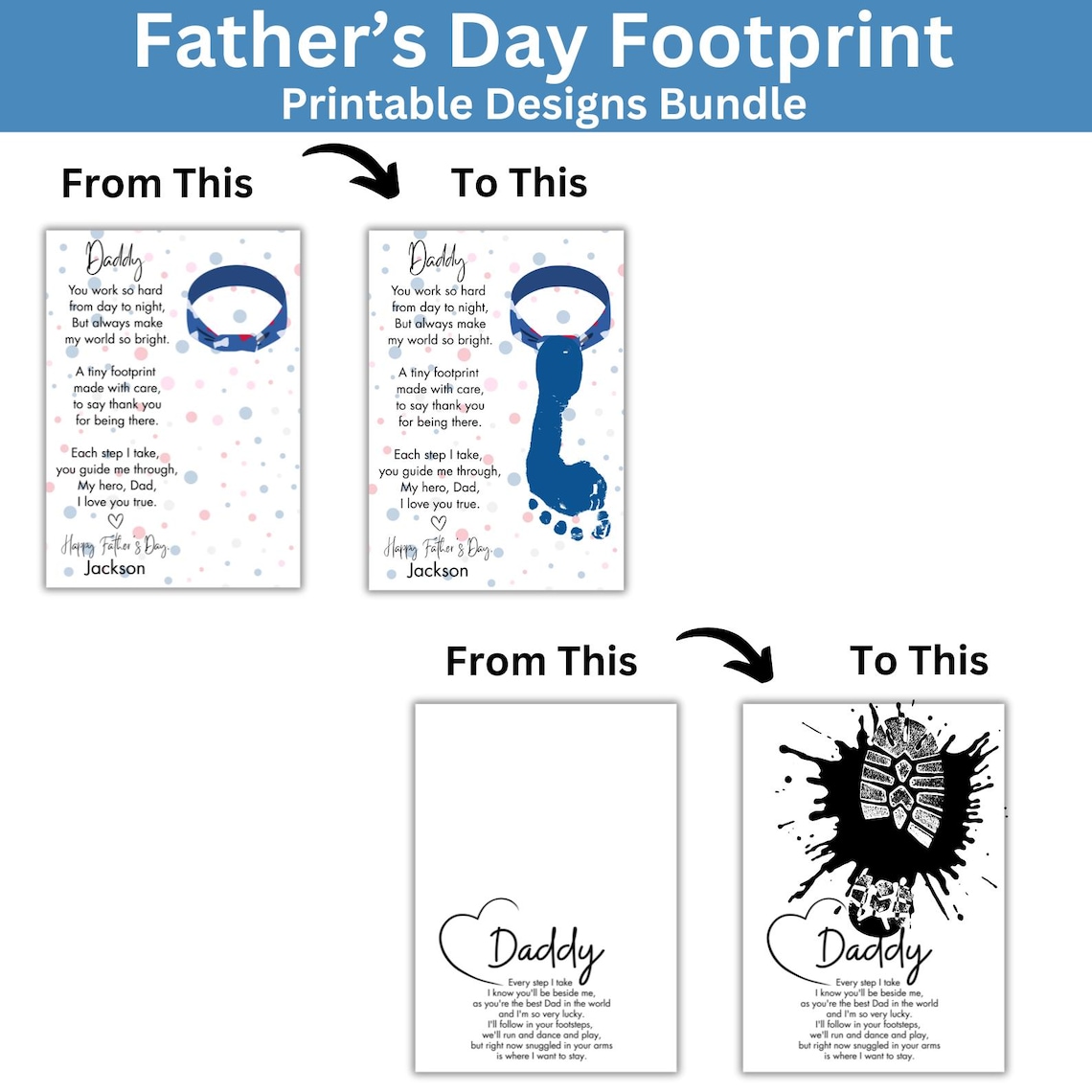 Fathers Day Footprint Craft Bundle, Dad Footprint Fingerprint Printable ...