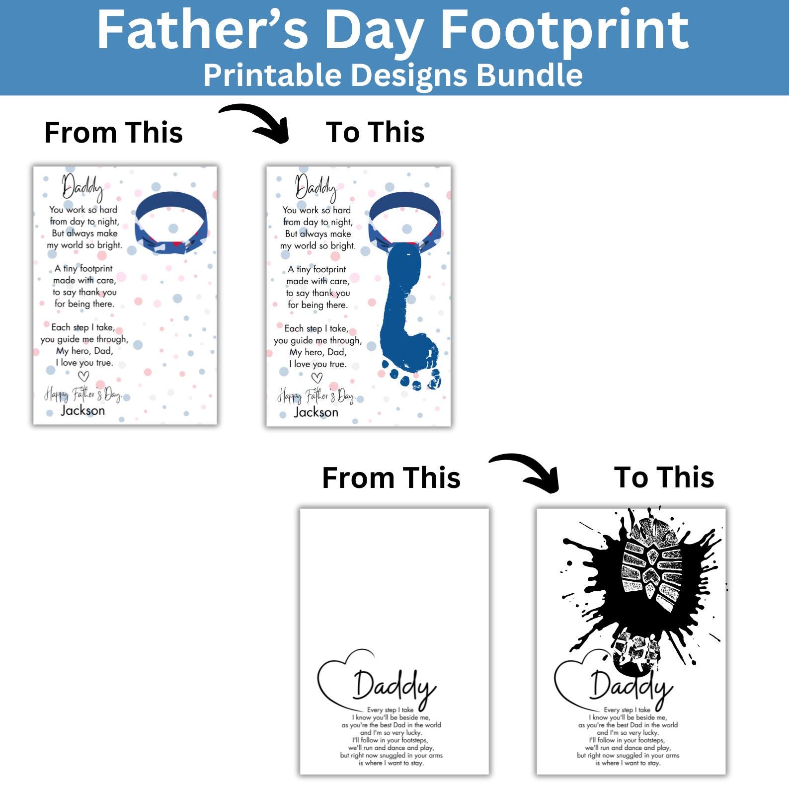 Fathers Day Footprint Craft Bundle, Dad Footprint Fingerprint Printable ...