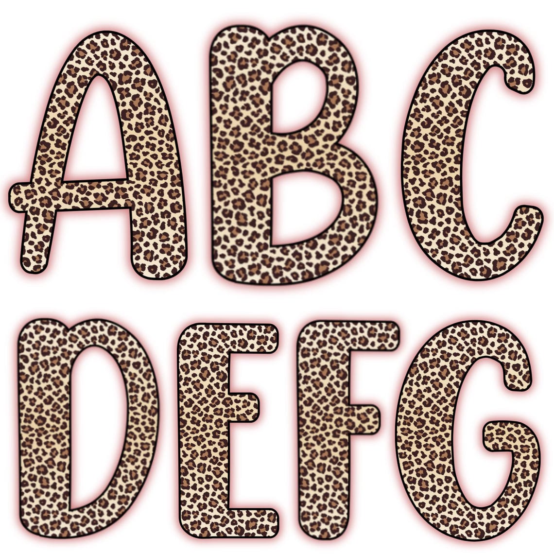Leopard Doodle Letters Alphabet PNG Bundle, Cheetah Hand Drawn Doodle ...