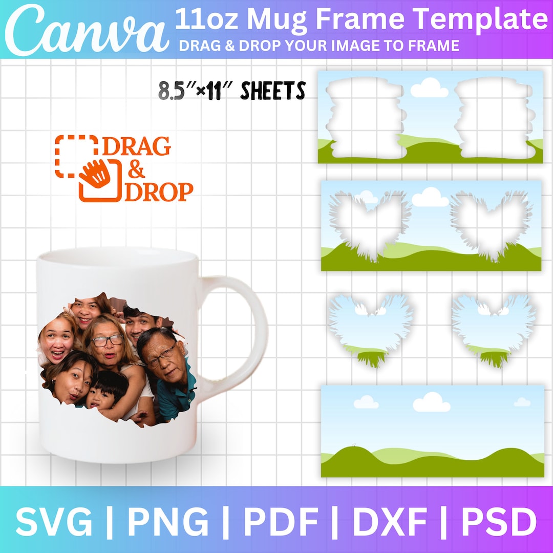 Photo Mug Canva Frame Bundle, 8 Set 11 Oz Mug Wrap With Photo Svg Png ...