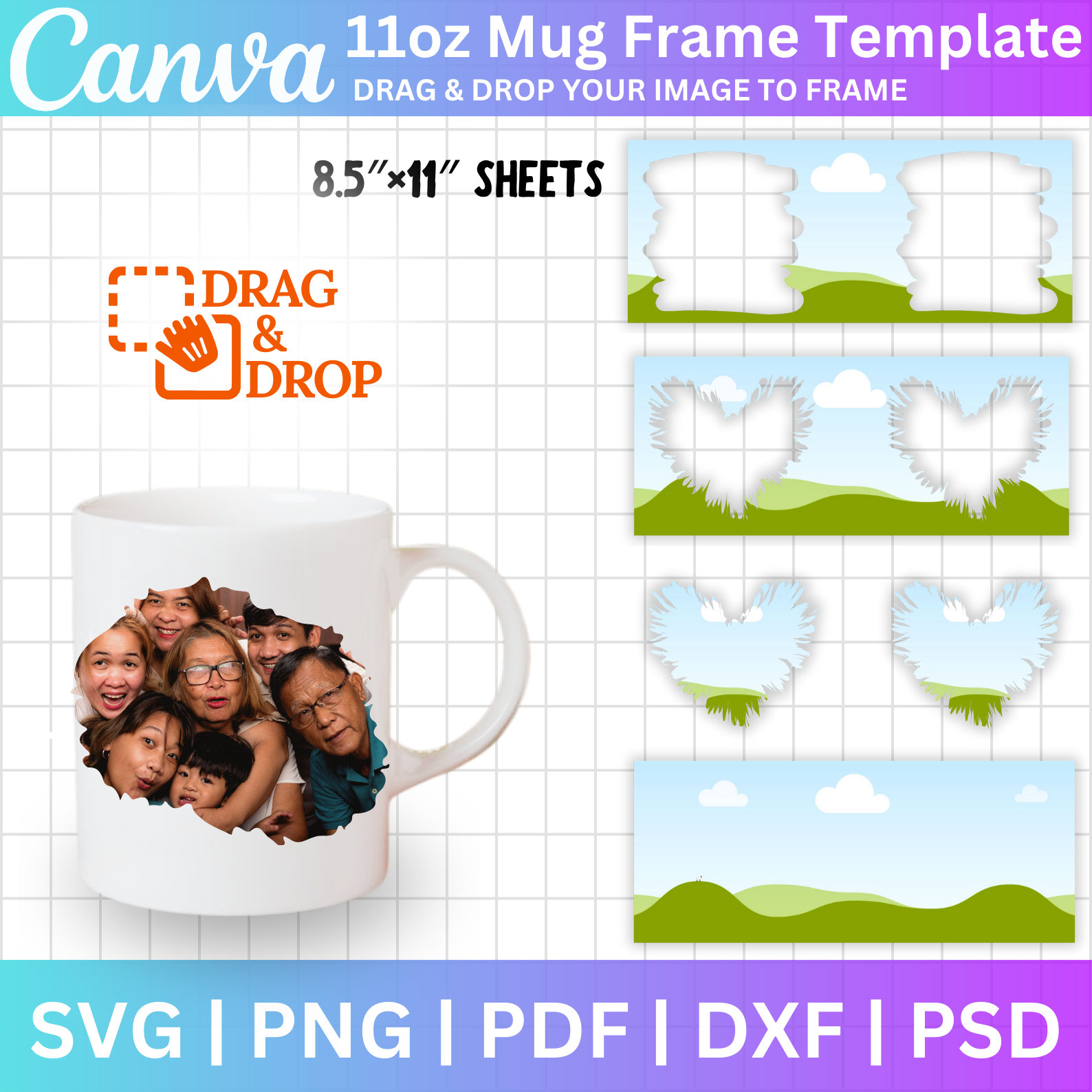 Photo Mug Canva Frame Bundle, 8 Set 11 Oz Mug Wrap With Photo Svg Png ...
