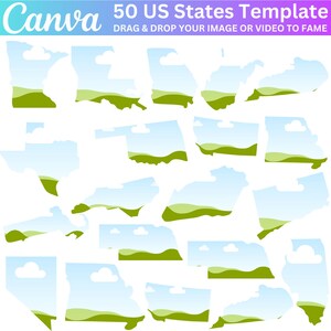 50 USA States Custom Canva Frames, Individual State Design, Editable ...