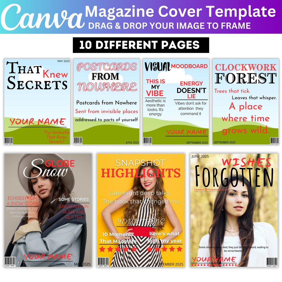 10 Magazine Cover Canva Editable Template Bundle, Custom Magazine Cover ...