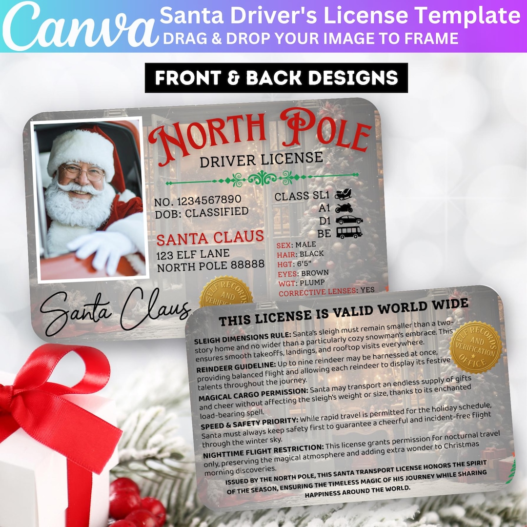 Santa Driver's License Printable, Canva Editable Santa Driver's License ...