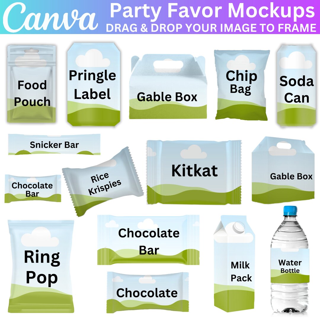 14 Party Favors Canva Editable Template Bundle, Party Favor Mockups ...